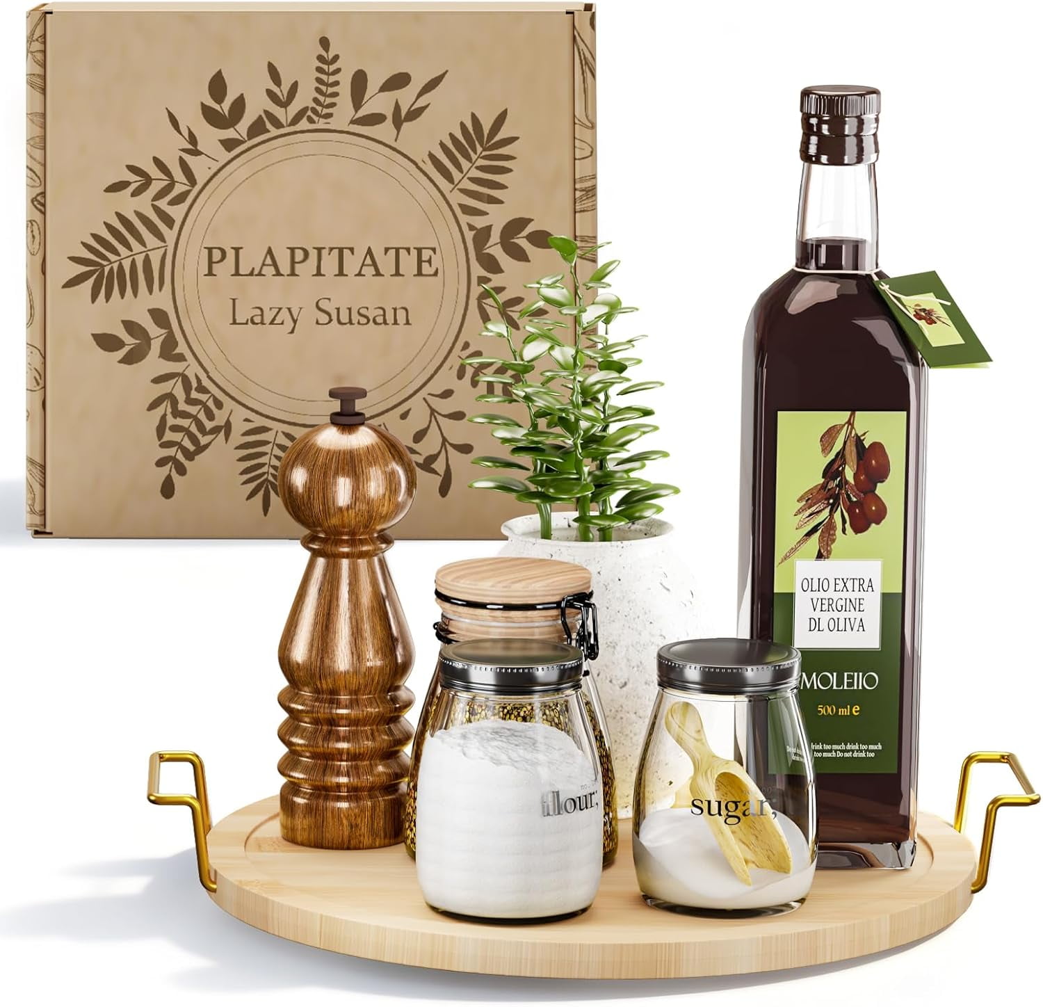 11" Lazy Susan Turntable Organizer for Table Top, Round Bamboo Lazy ...