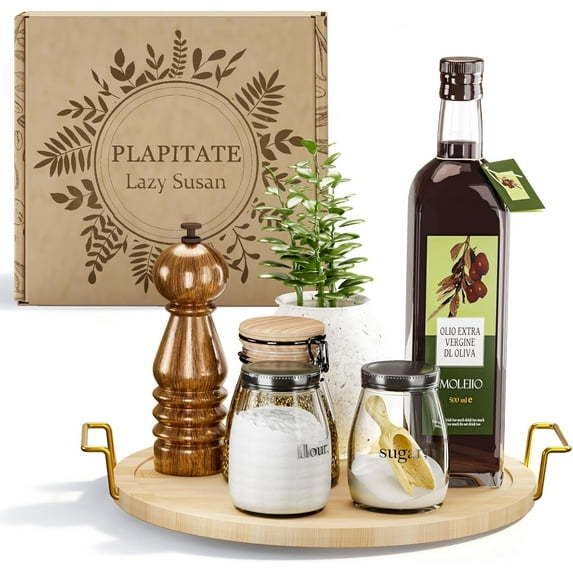 11" Lazy Susan Turntable Organizer for Table Top, Round Bamboo Lazy ...