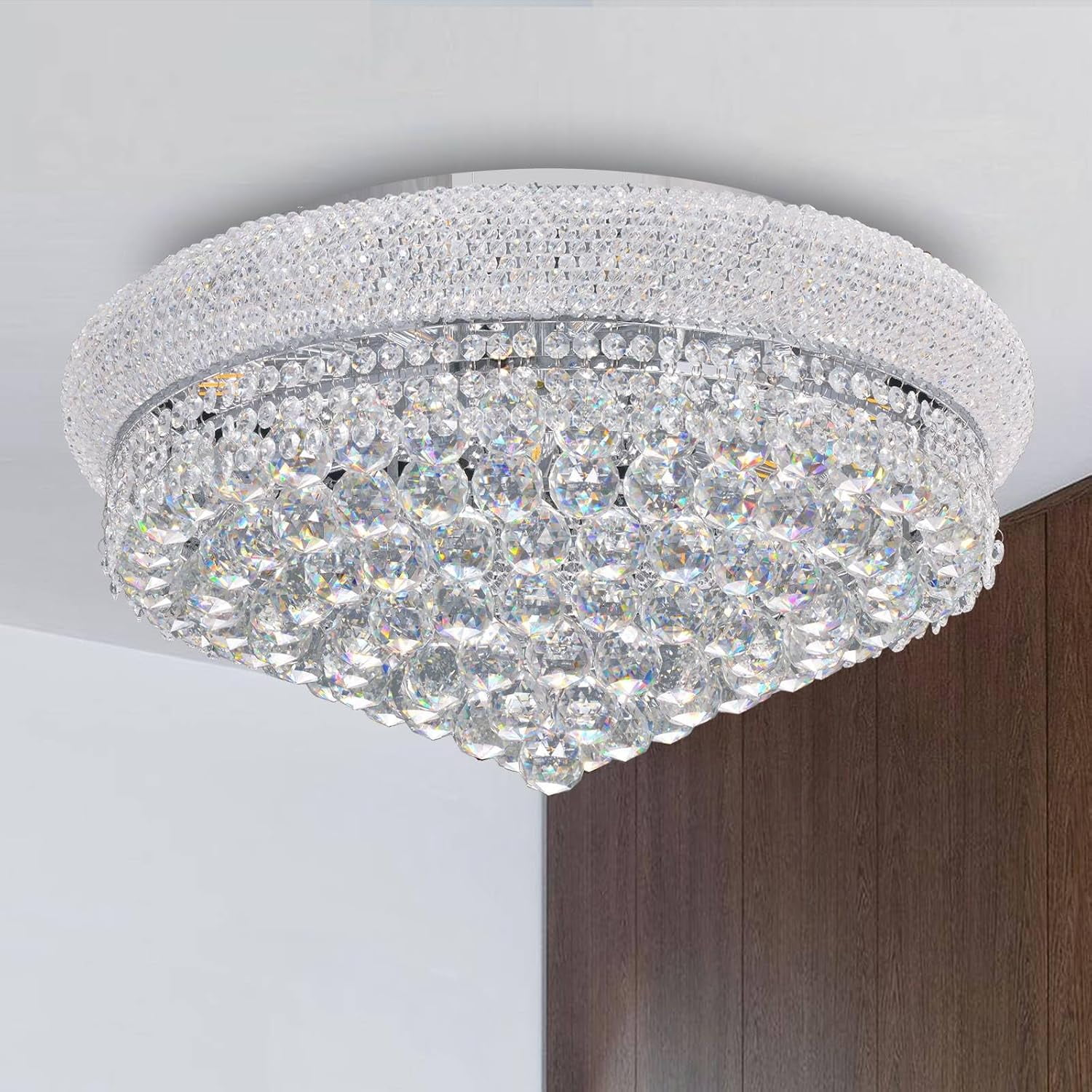 11-Lights Chrome Finish Classic Empire Style K9 Crystal Chandelier Ceiling Light for Living Room ...