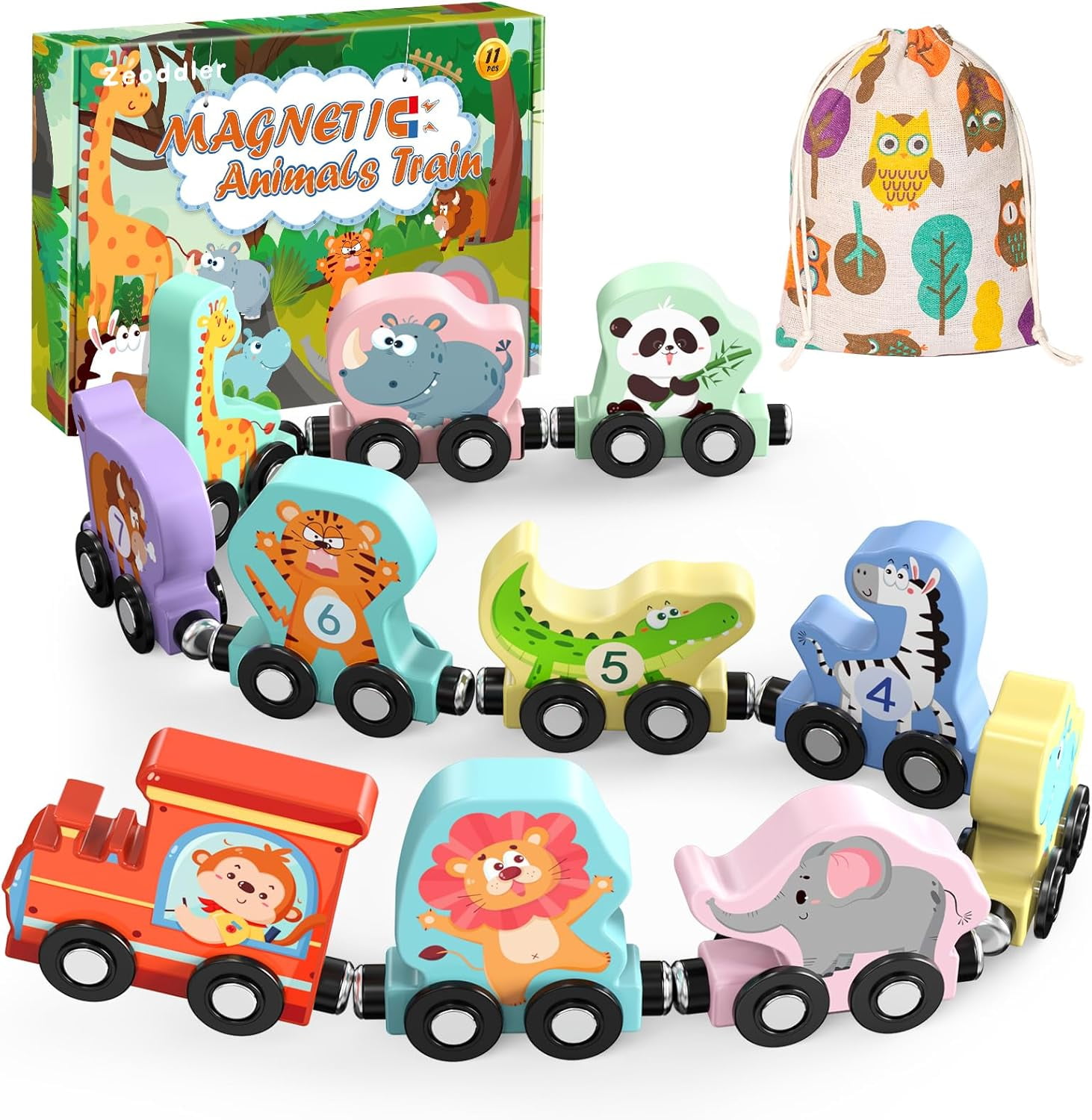 11 Magnetic Wooden Animals Train Set, Montessori Toys for Toddlers ...