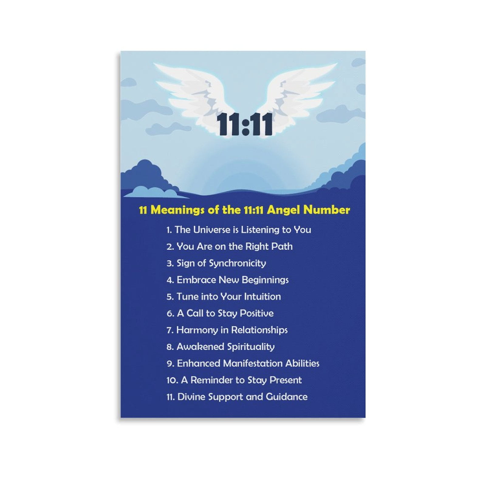 11 Meanings of The 1111 Angel Numbers Posters Wall Art Painting Canvas ...
