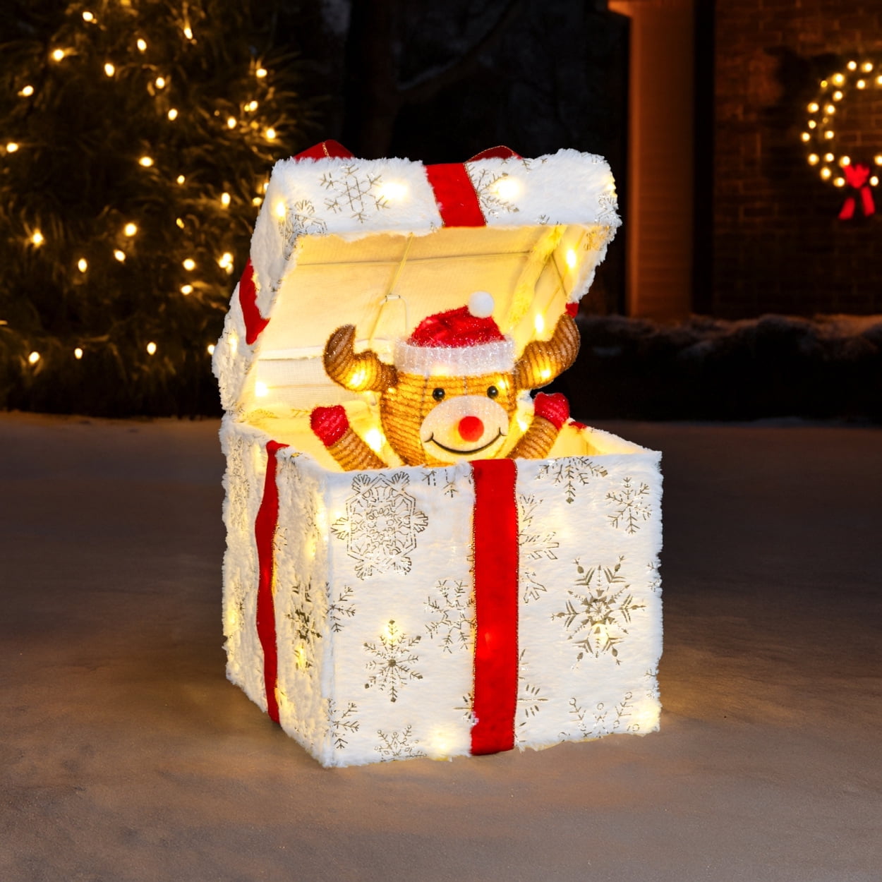 11" Motorized Pop-up Gift Box with Reindeer, Christmas Decorations with ...