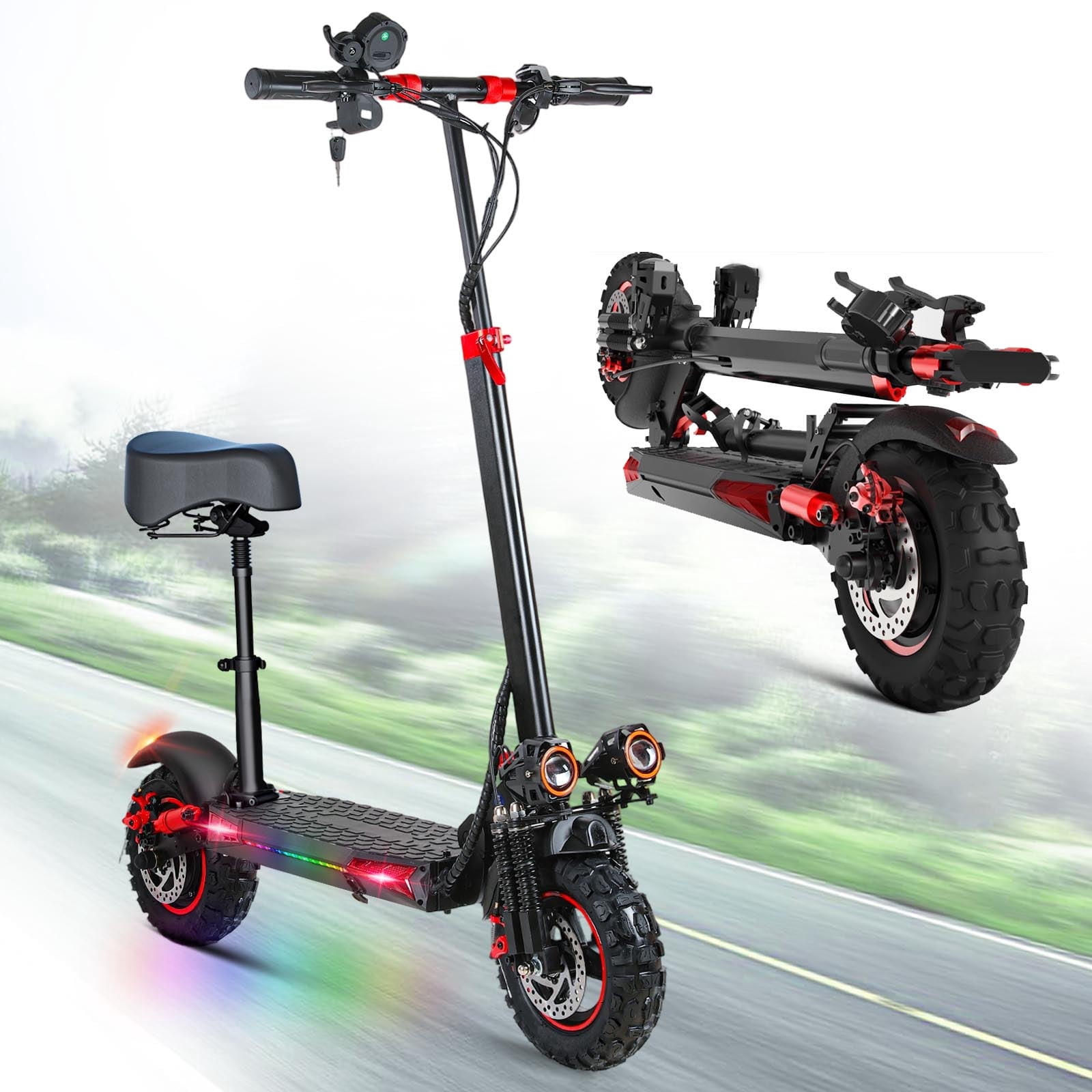 MIWEN 11'' Offroad Electric Scooter for Adult with Seat，1200W Motor up ...