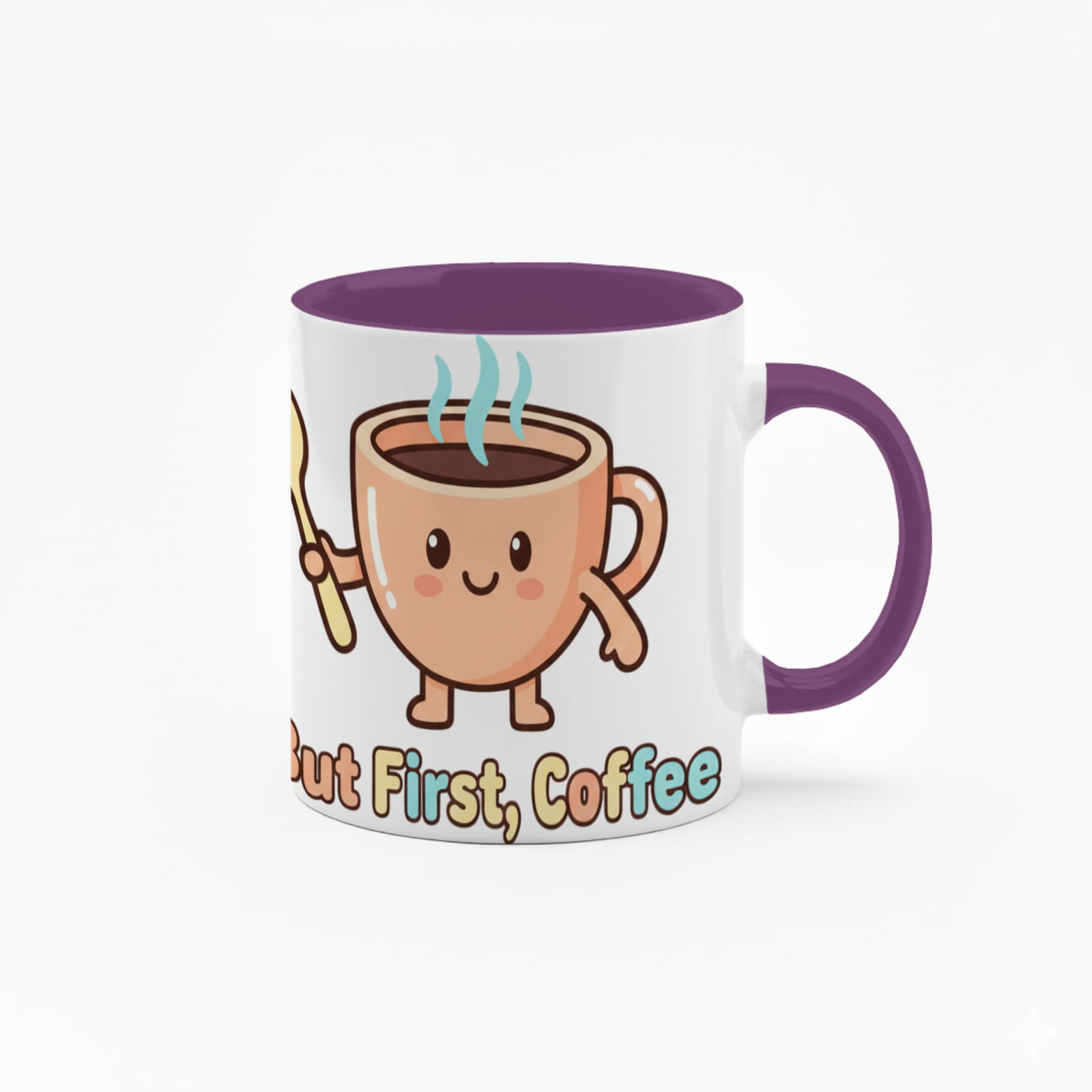 11-Ounce Colorful Inner-Lined Ceramic Mug: "But First, Coffee" Quote ...
