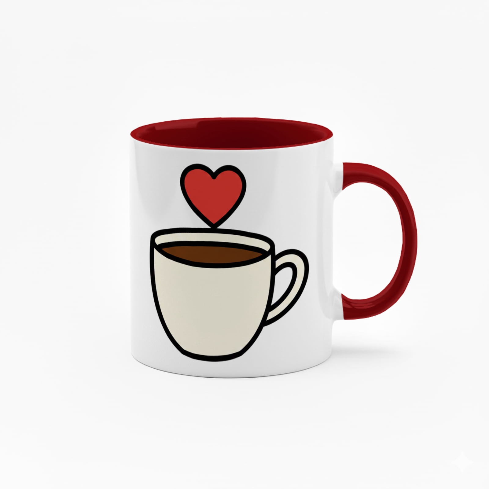 11-Ounce Colorful Inner-Lined Ceramic Mug: Coffee Cup with Red Heart ...