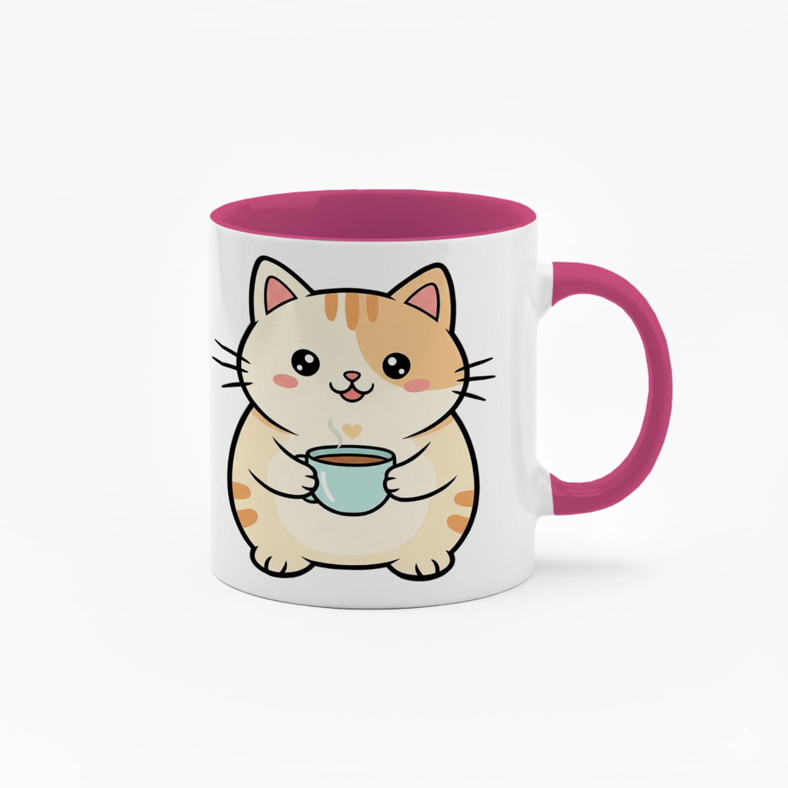 11-Ounce Colorful Inner-Lined Ceramic Mug: "Cute Kitten with Coffee ...