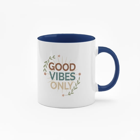 11 Ounce "Good Vibes Only" Ceramic Mug with Floral & Leaf Design ...