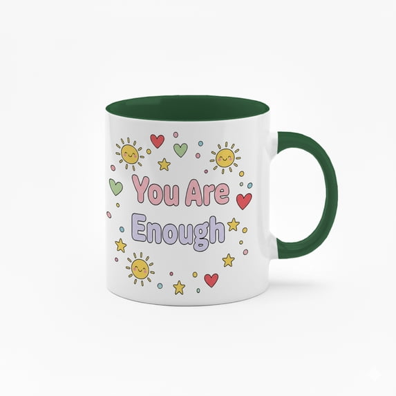11 Ounce "You Are Enough" Ceramic Mug with Colorful Inner Lining ...