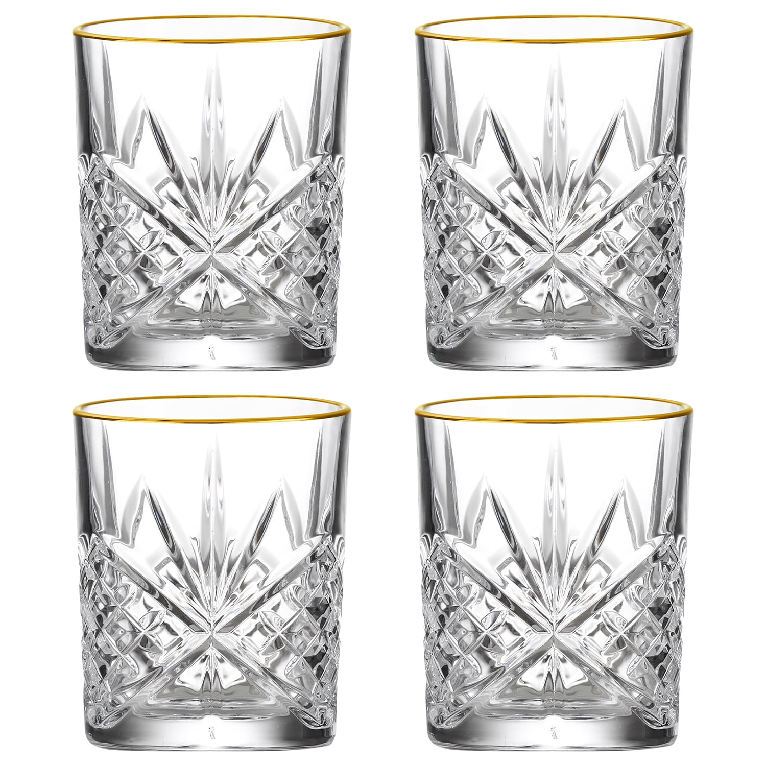11 Ounces/ 315ml Whiskey Glasses with Gold Rim, JOYCEMALL Set of 4 Old ...