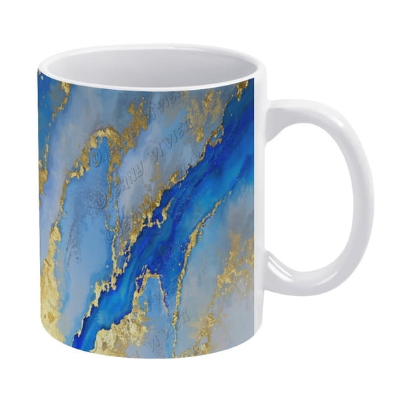 11 Oz Ceramic Mug, Coffee Water Mug Cup Blue and Gold Marble Design ...