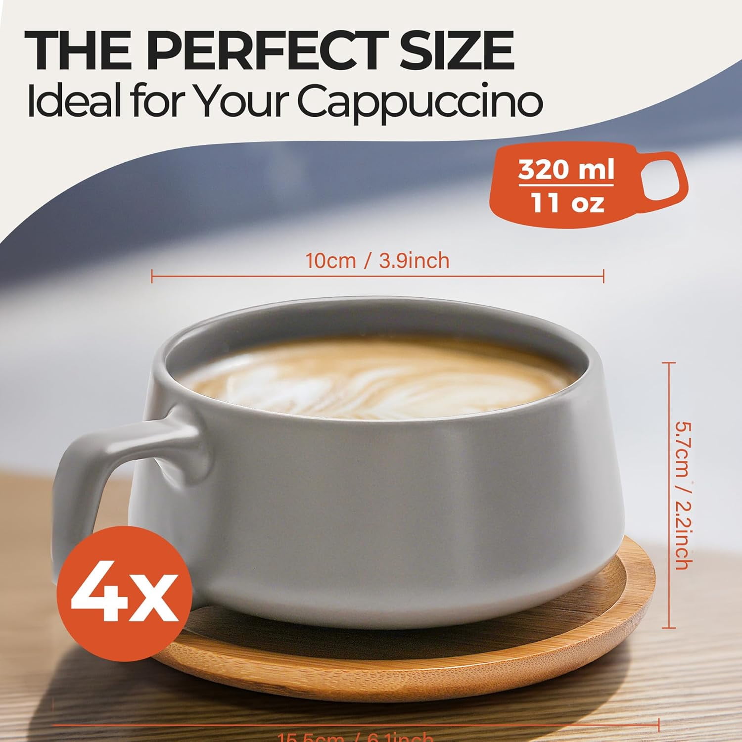11 Oz Ceramic Tea Cup Set of 4 with Saucers - Luxe Pastel Coffee Mugs ...