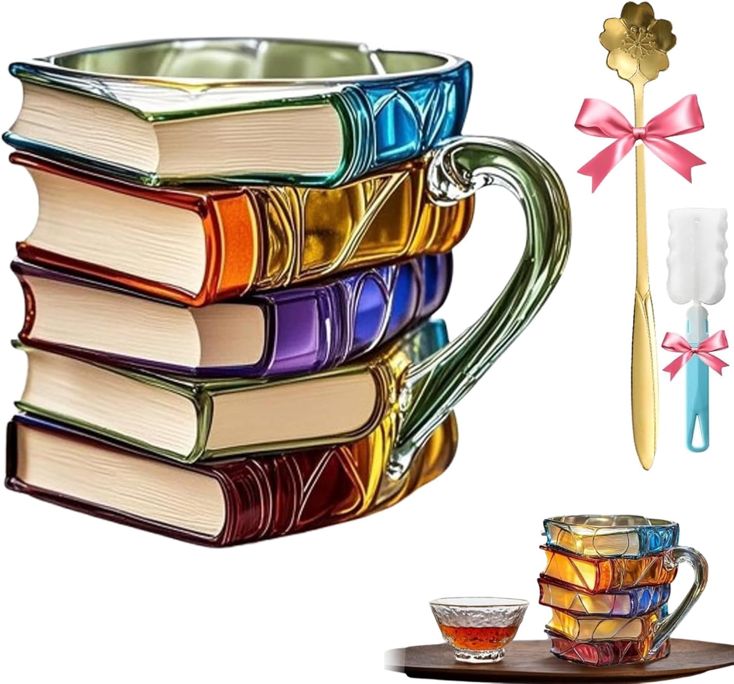 11 Oz Chapter Book Mug with Spoon and Cup Brush, 3D Painted Coffee Book Mug Safe for Both Hot ...