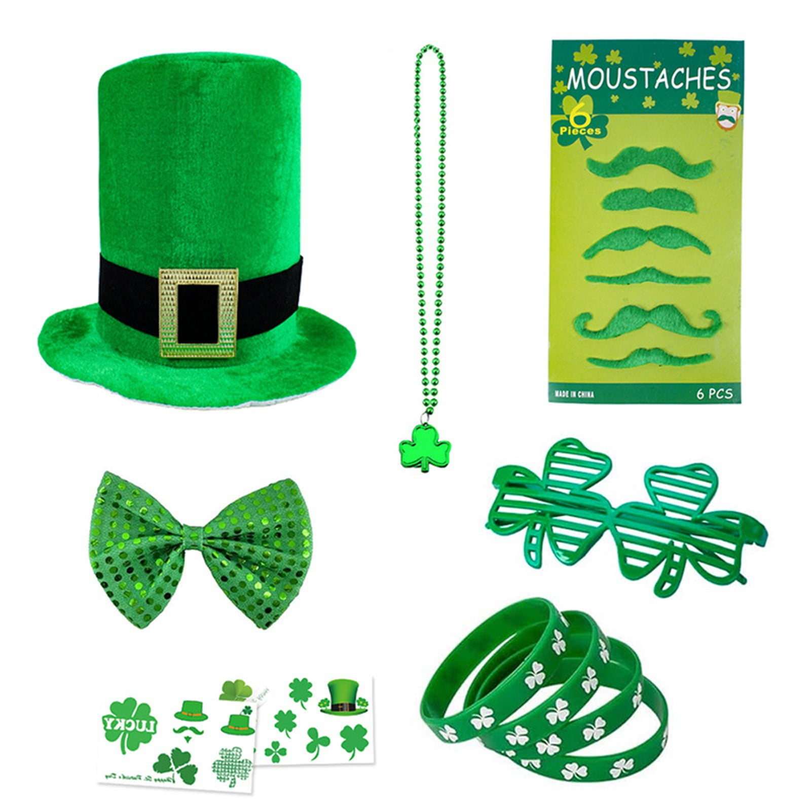 11 PCS Irish Beard St. Green Hat Glasses Necklace Set Holiday Props ...