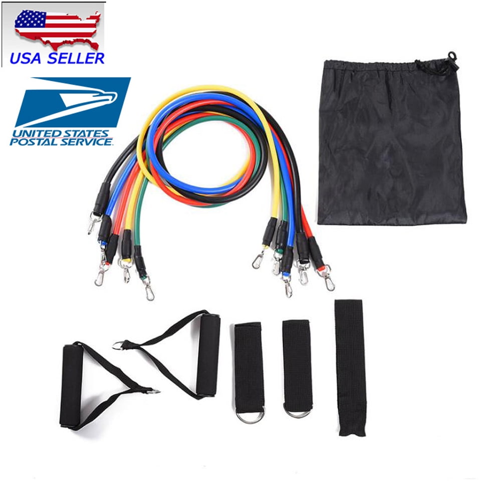 11 PCS Resistance Exercise Band Set Fitness Stretch Yoga Workout Bands ...