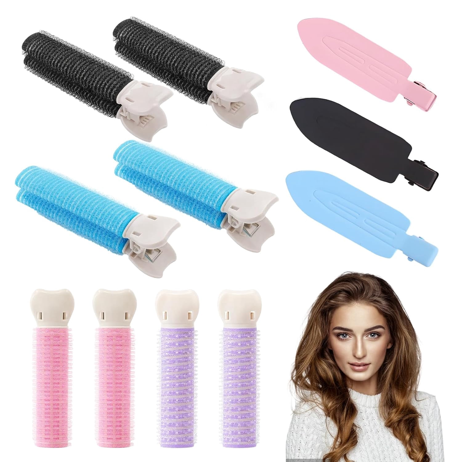11 PCS Rollers For Hair, Hair Roller Clips Volume, Root Lift And Bangs ...