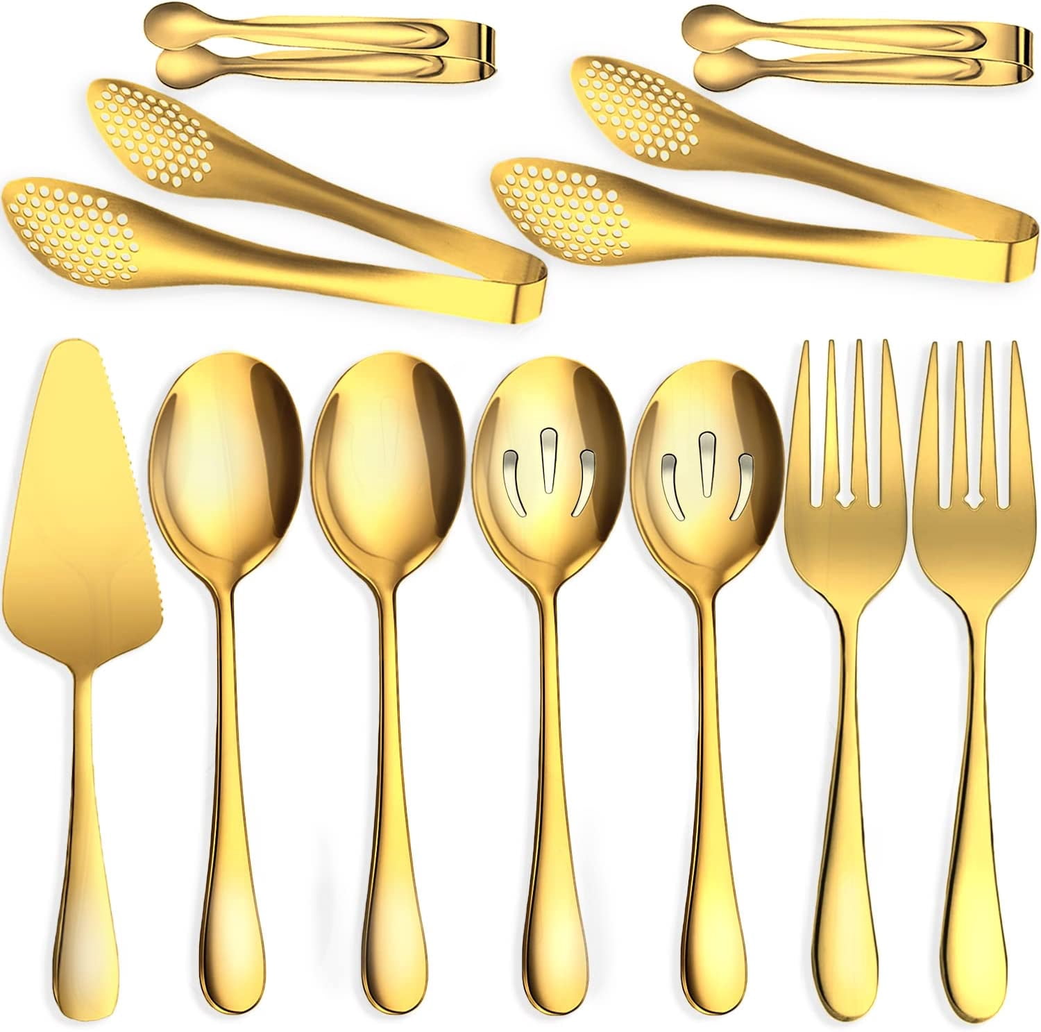 11 PCS Serving Utensils, Large Stainless Steel Spoons Forks Tongs, Pie ...