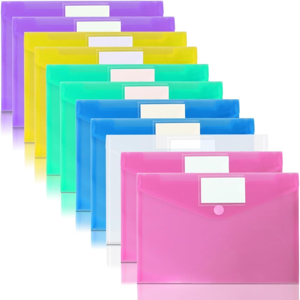 11 Pack Plastic Poly Filing Envelopes, Clear Document Folders US Letter ...