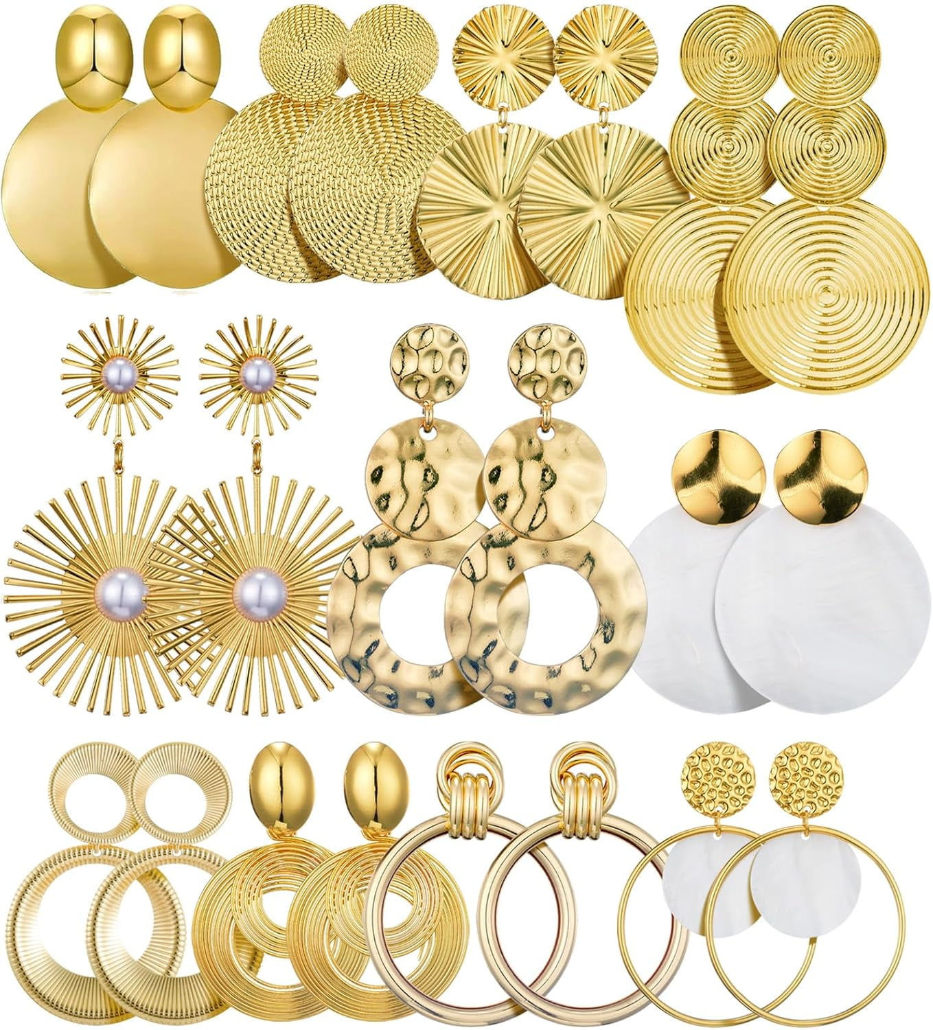 11 Pairs Gold Hoop Earrings Set for Women, Fashion Chain Link Hoop Stud ...