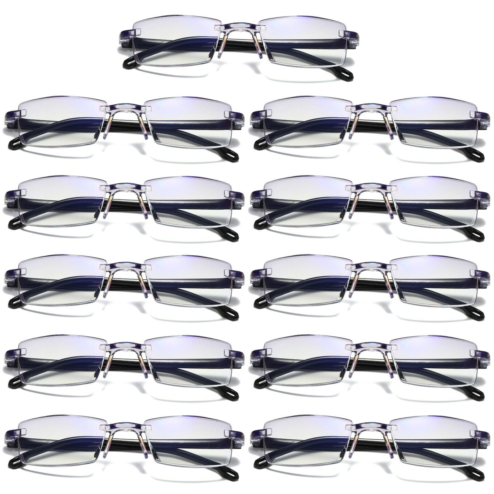 11 Pairs Mens Rectangular Rimless Blue Light Blocking Reading Glasses ...