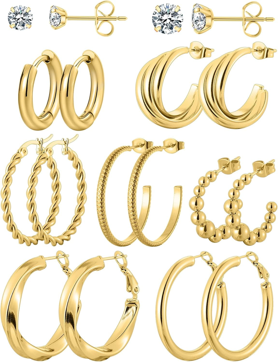 11 Pairs Surgical Steel Earrings Sets for Multiple Piercing Lightweight ...