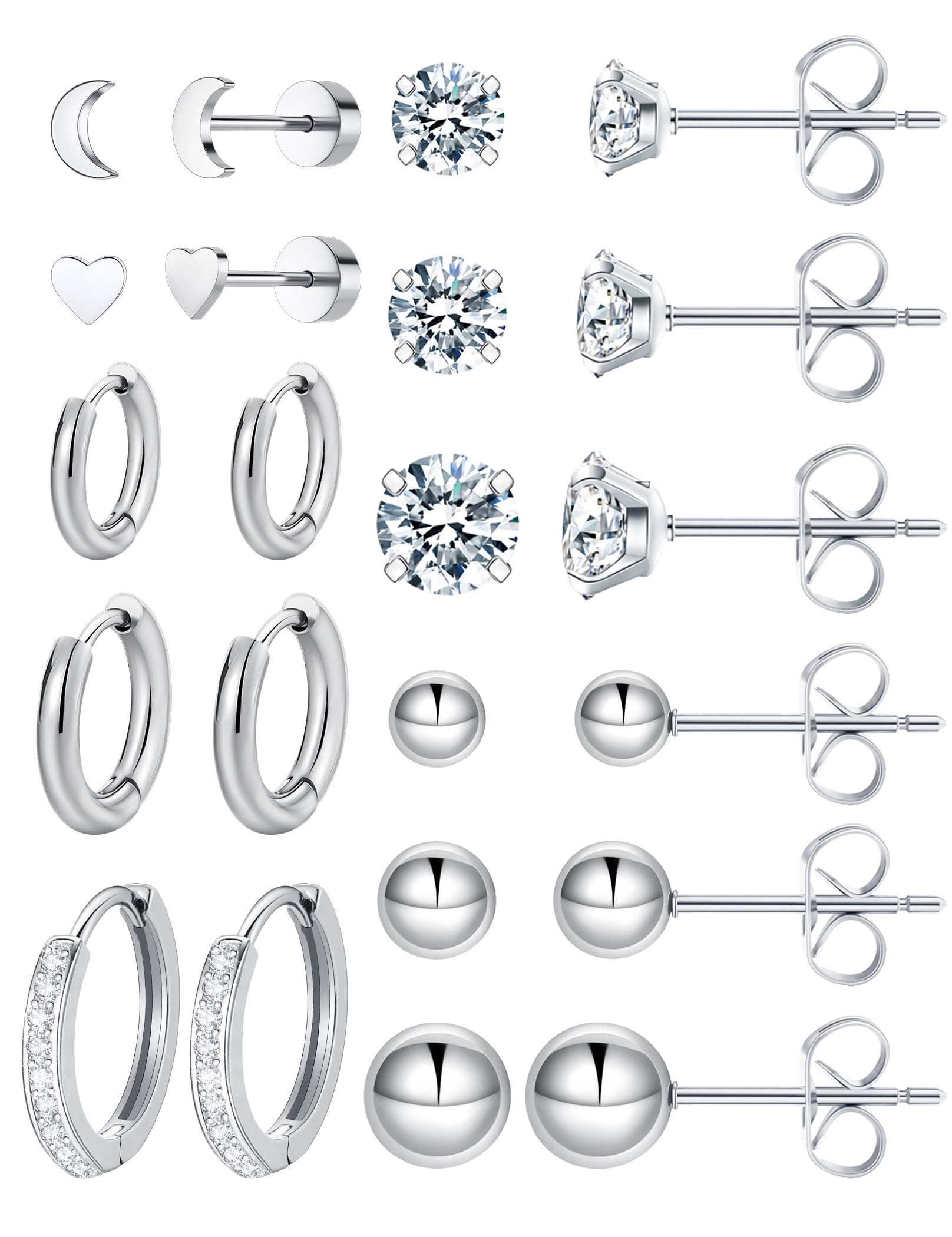 11 Pairs Surgical Steel Earrings Sets for Multiple Piercing Lightweight ...