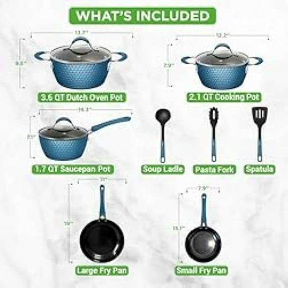 11 Pc Pots and Pans Set - Non Stick Cookware Set with Ceramic Coating ...