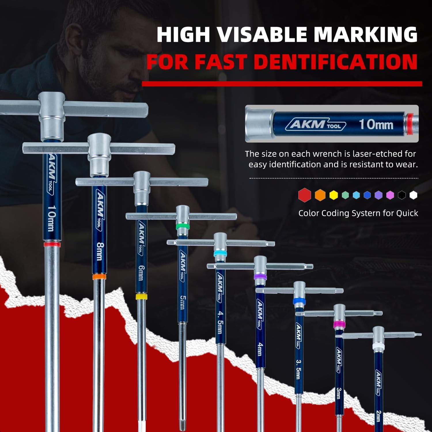 11 Pcs 3-Way T-Handle Hex Allen Key Wrench Set, Metric, 2mm-10mm ...