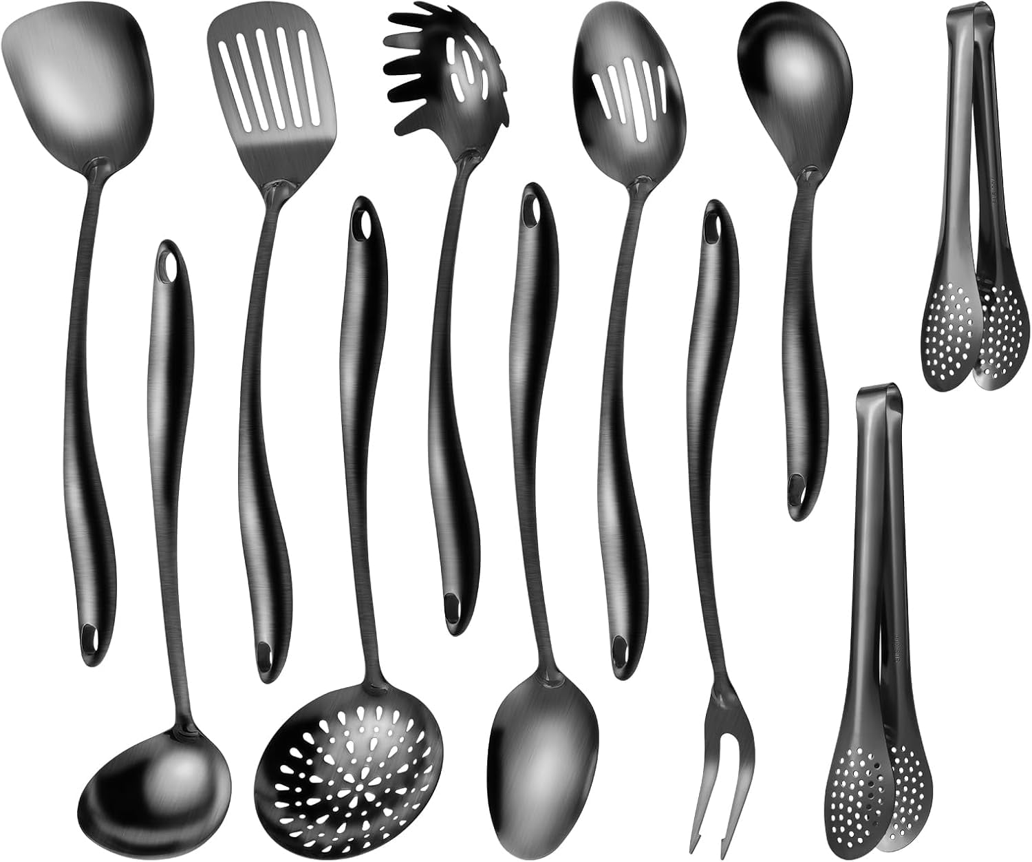 11 Pcs 304 Stainless Steel Matte Kitchen Utensils Set, Long Metal ...