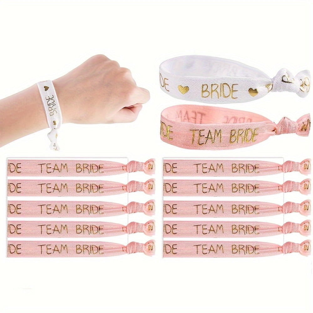 11 Pcs Bachelorette Party Favors Wristbands Bracelets Bride and Team Bride Hair Tie No Crease ...