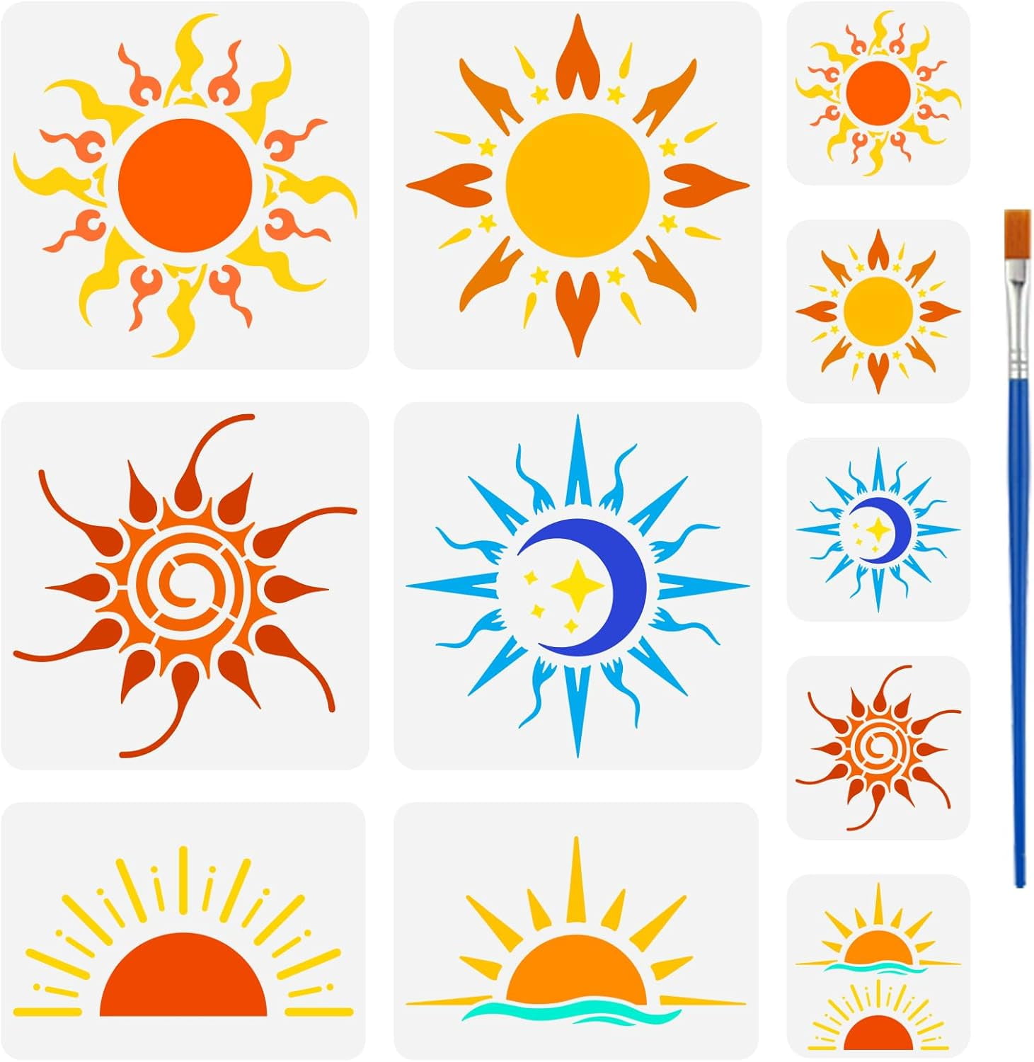 11 Pcs Boho Sun Stencil with a Paint Brush 3 Sizes Sun Stencil The ...