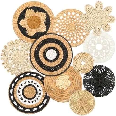 11 Pcs Boho Wall Basket Decor Decorative Bulrush Woven Basket Wall ...