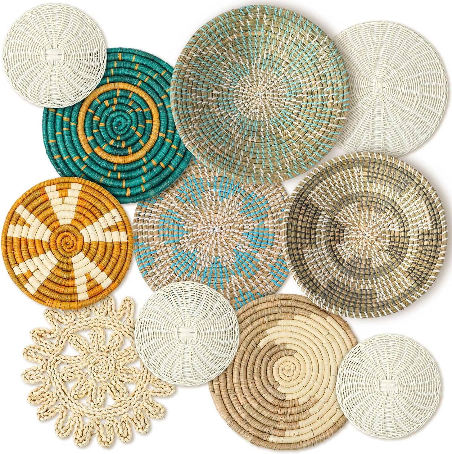 11 Pcs Boho Wall Basket Decor Decorative Bulrush Woven Basket Wall ...