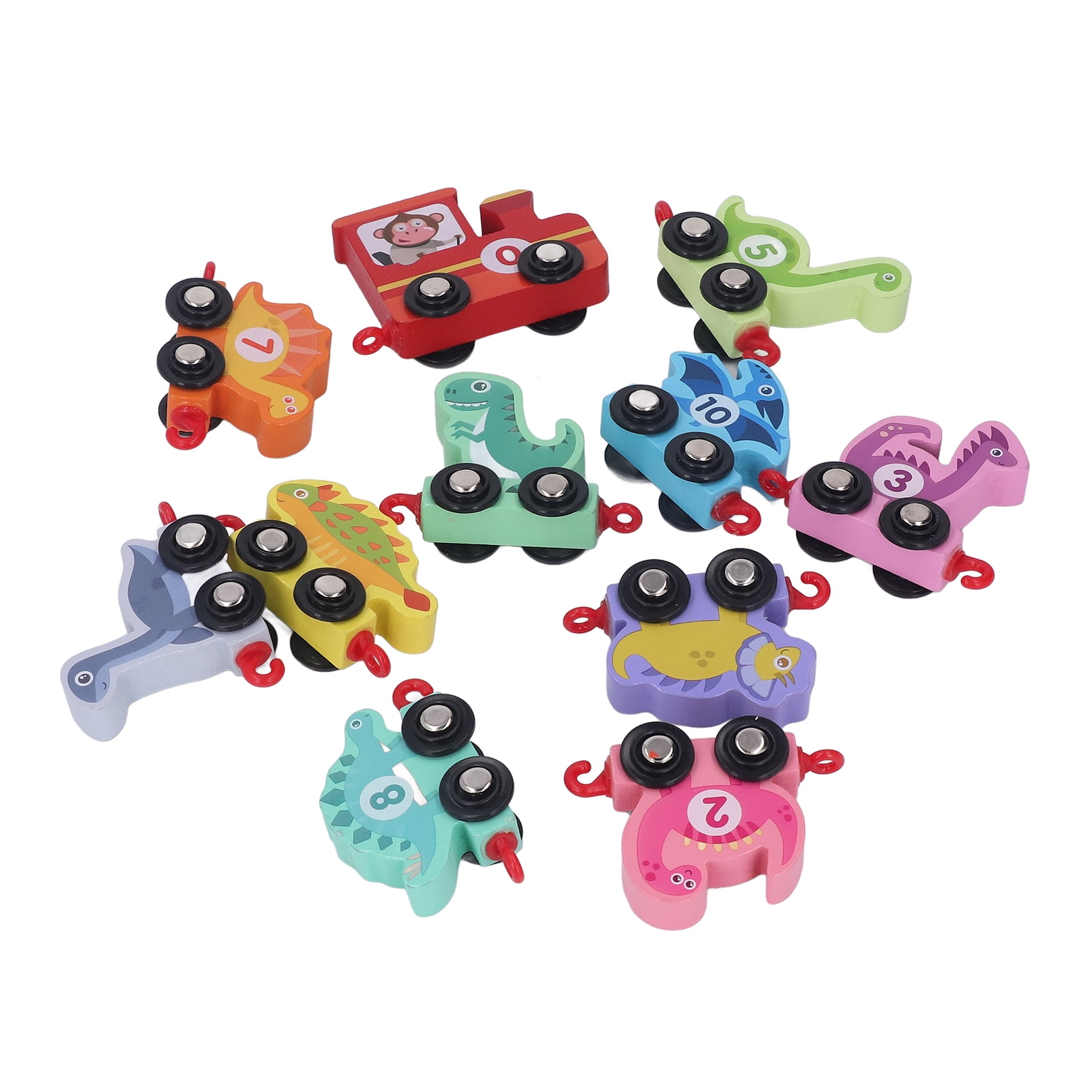 11 Pcs Dinosaur Train Set Cartoon Wooden Dinosaur Train with Numbers ...