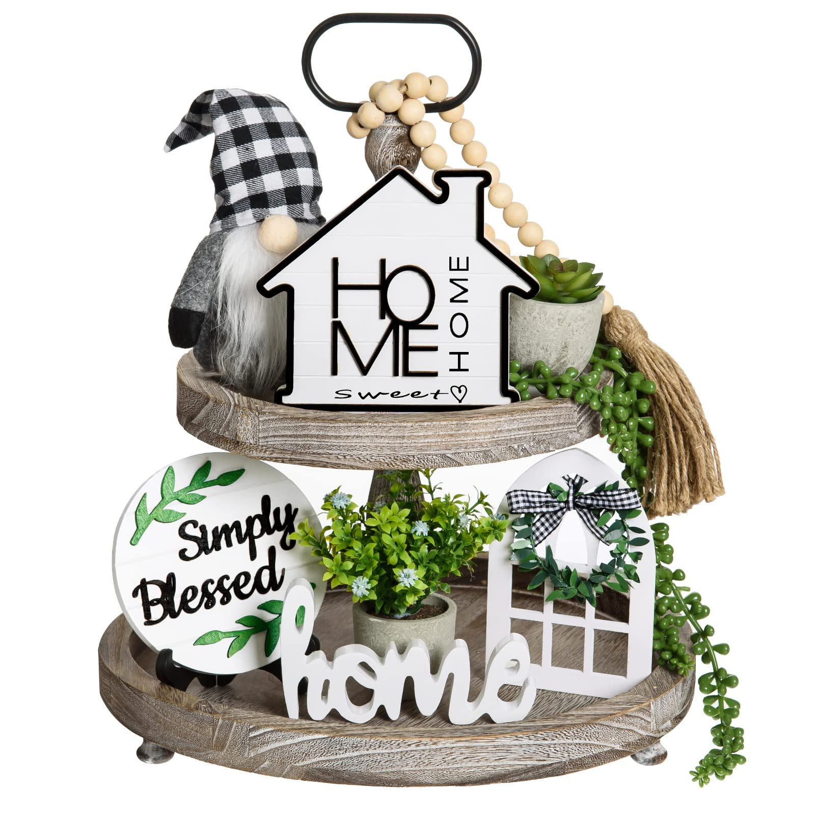 11 Pcs Farmhouse Tiered Tray Decor Set with Artificial Succulents ...