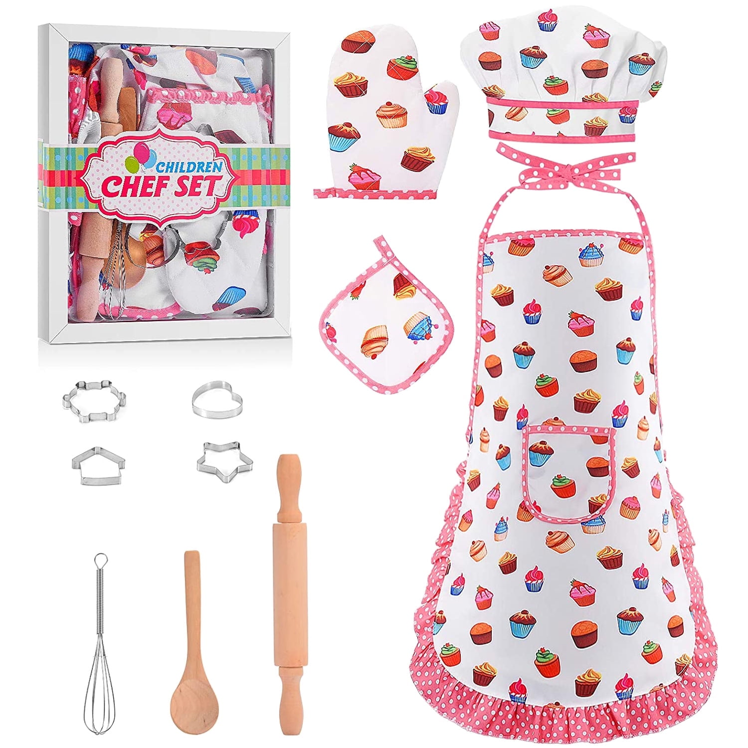 11 Pcs Kids Aprons for Girls Boys, Kids Cooking and Baking Sets, Chef ...