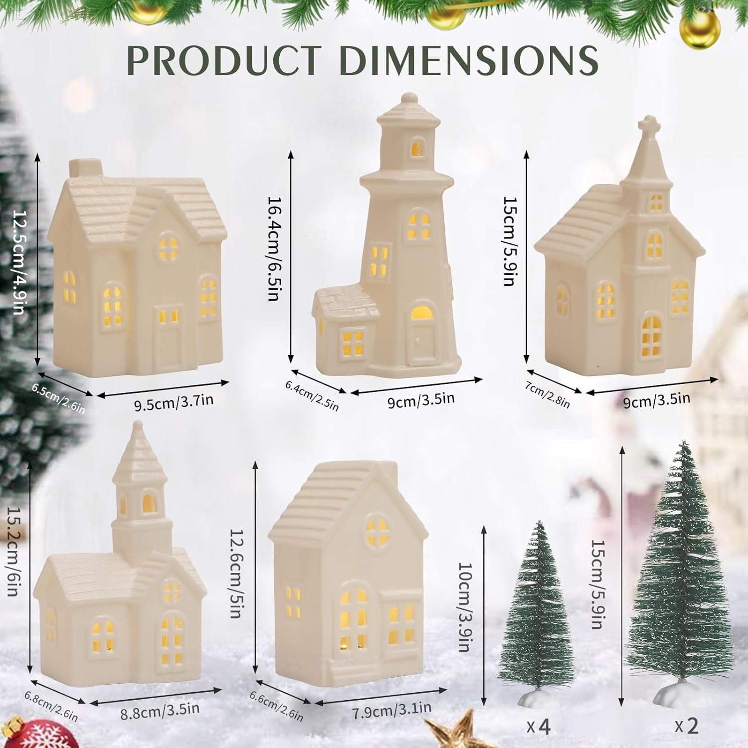 11 Pcs White Ceramic Christmas Village Houses, Light Up Christmas ...