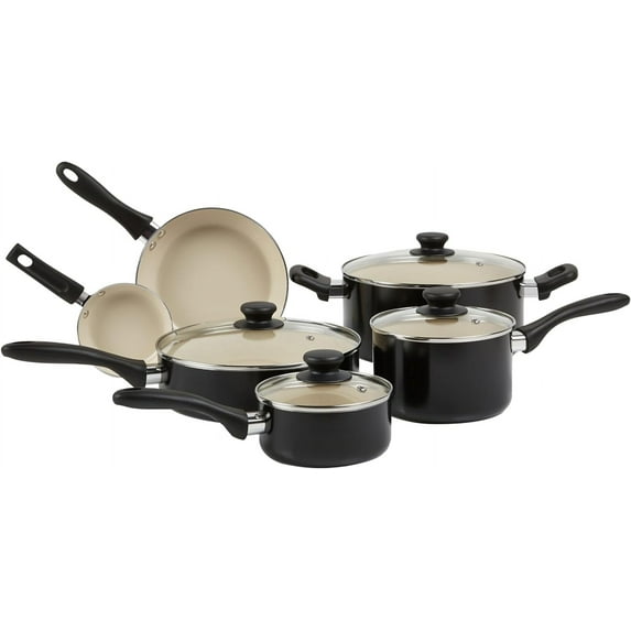 11-Piece Ceramic Non-Stick Pots and Pans Set, Dishwasher & Oven Safe ...