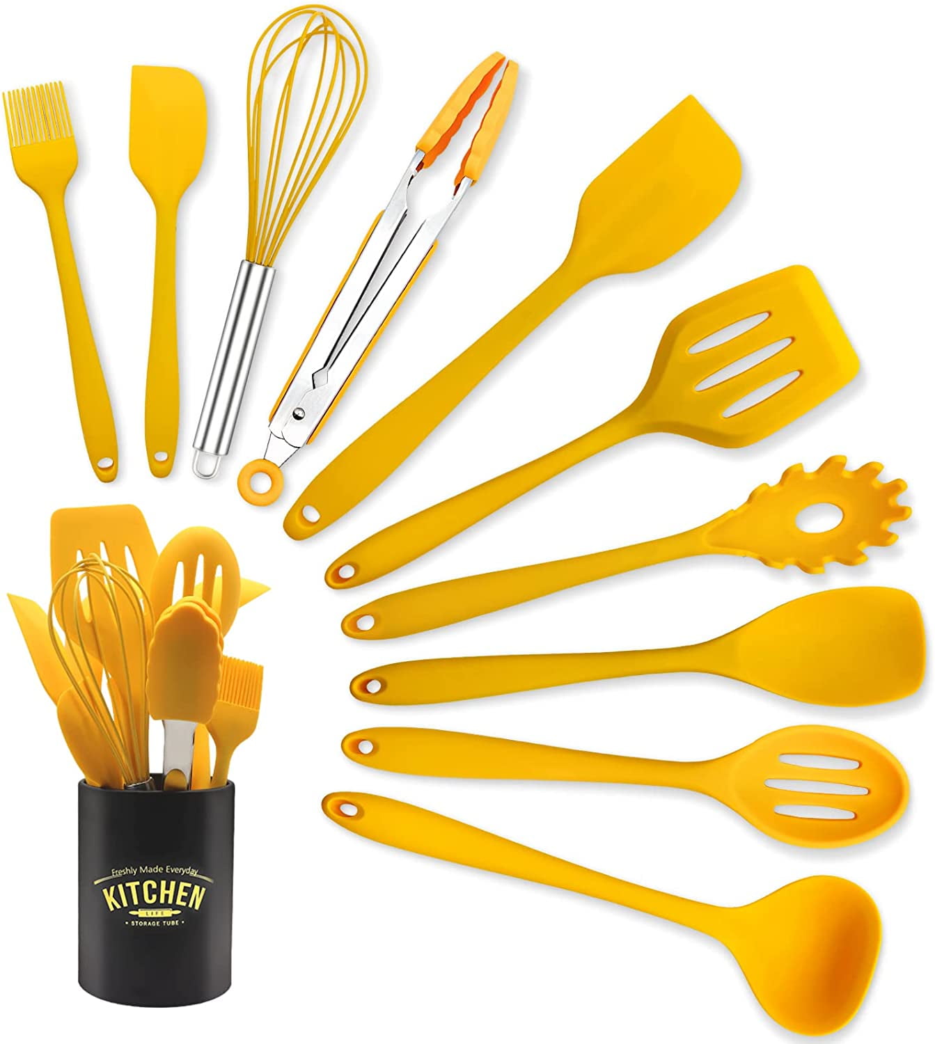 11 Piece Cooking Kitchen Utensils Set, Yellow Cooking Utensils Set, Non ...