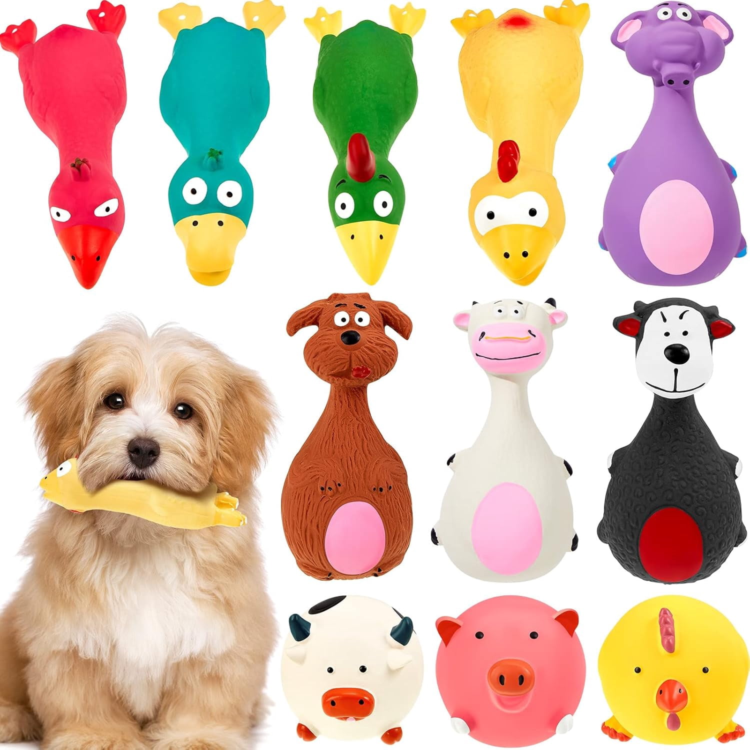 11-Piece Dog Interactive Toy Set, Interactive Latex Dog Toys, Soft Chew ...