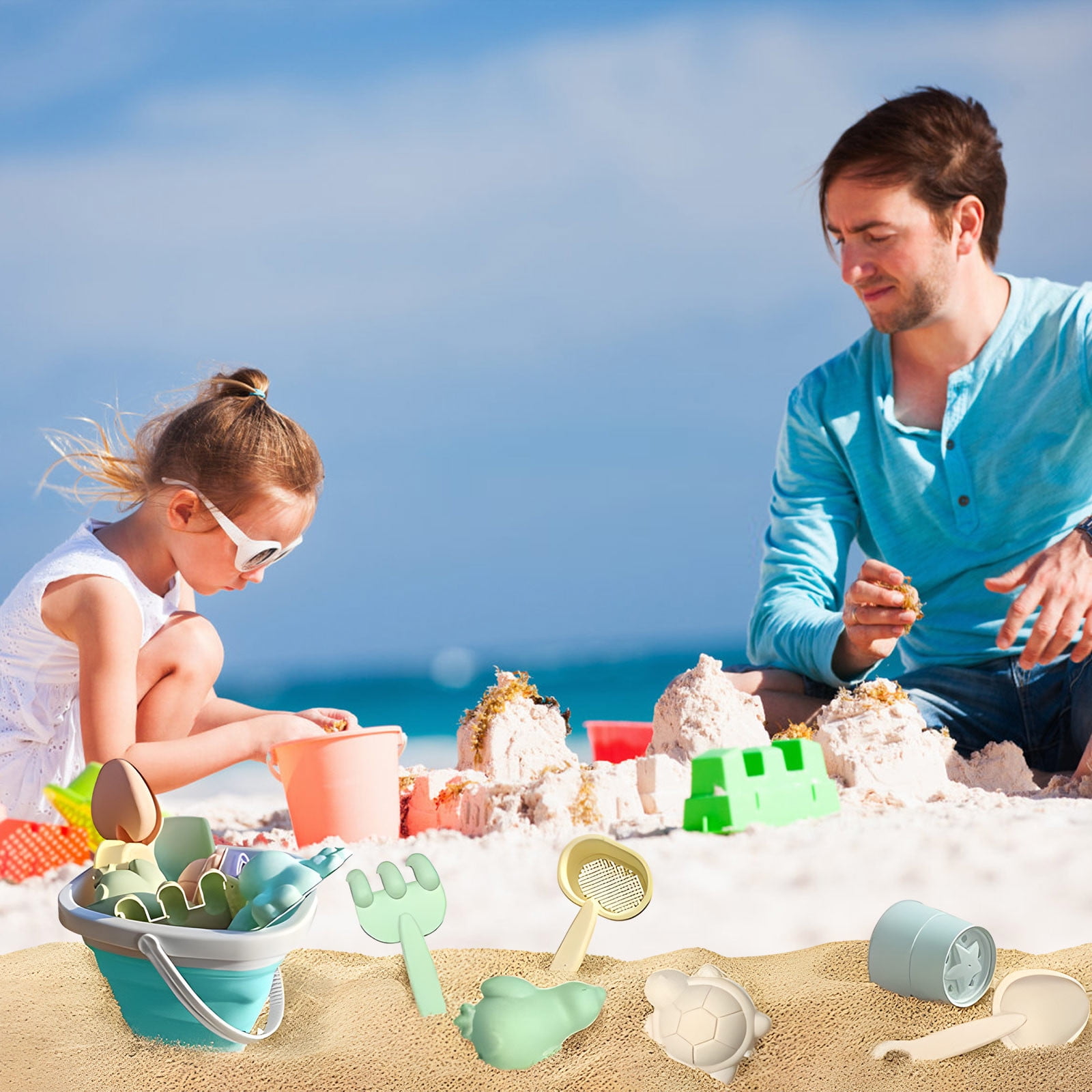 Foldable Beach Sand Toy Set for Kids - Includes Bucket, Shovel, Rake ...