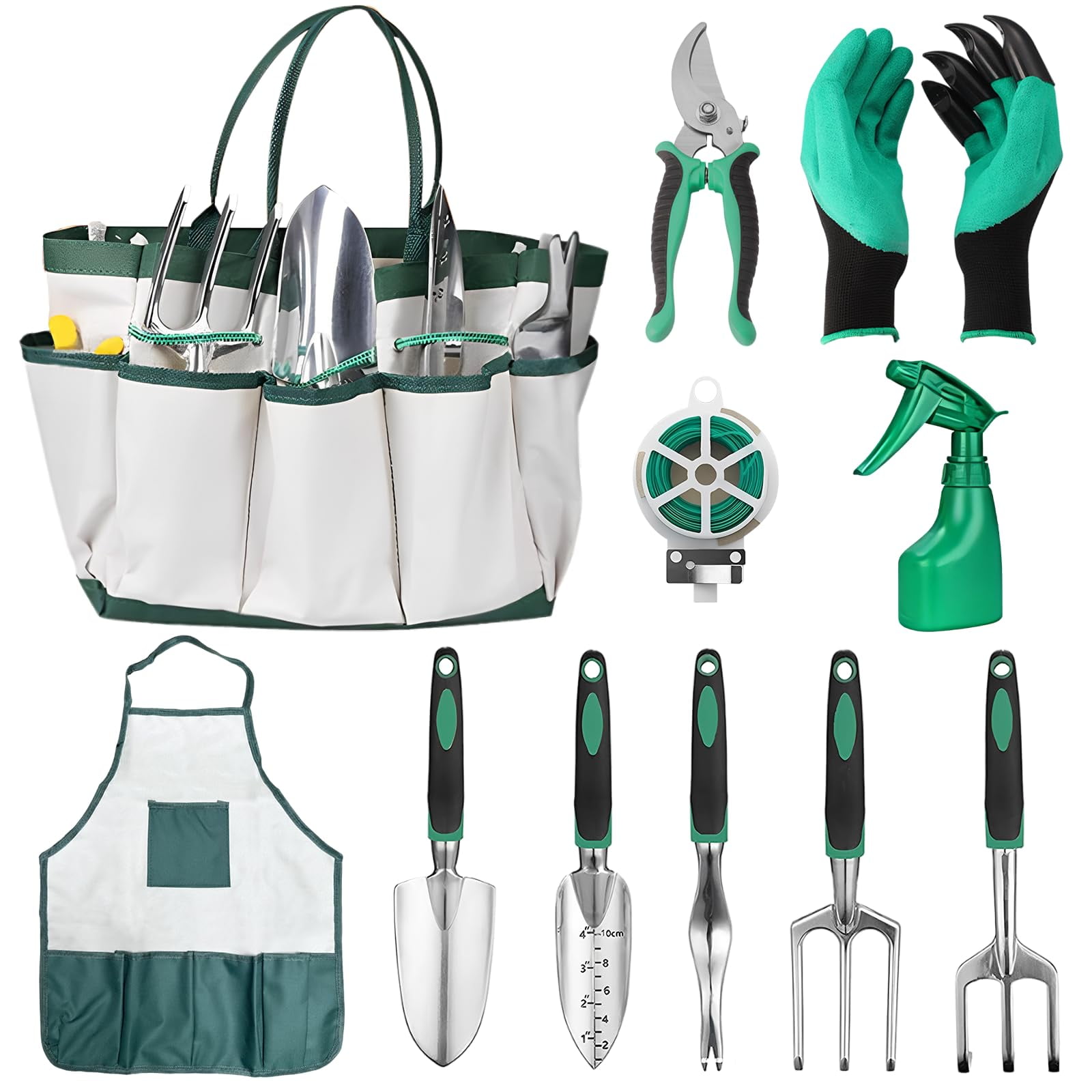 11-Piece Gardening Tool Set - Includes Spade, Rake, Gloves, Can, Apron ...