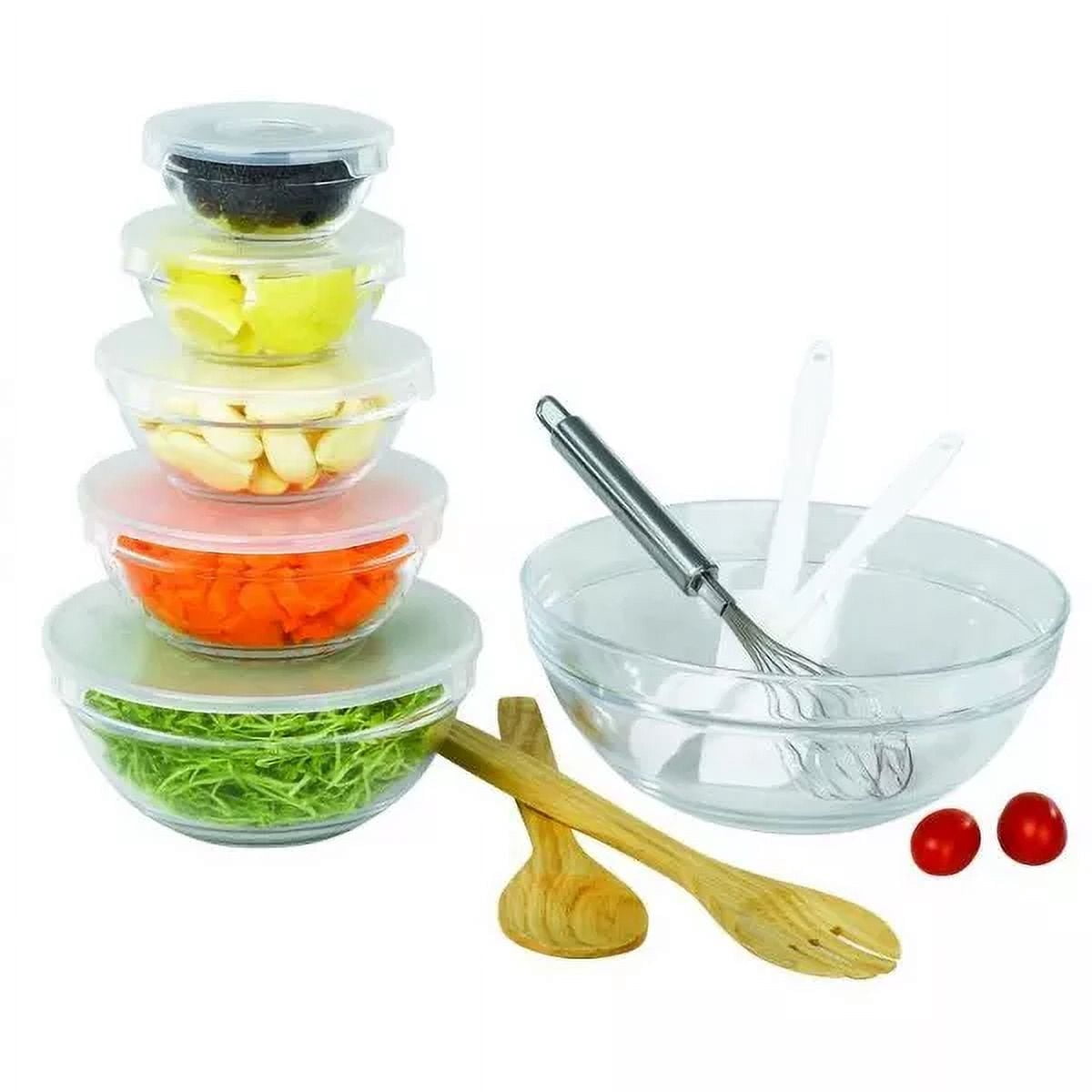 11-Piece Kitchen Accessories Set – Glass Mixing Bowls with Airtight ...