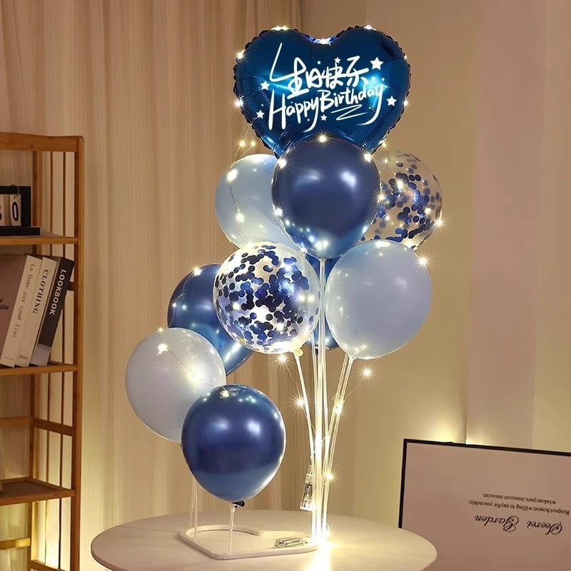 11-Piece Glittery Love-Themed Birthday Balloon Set with Stand and LED ...