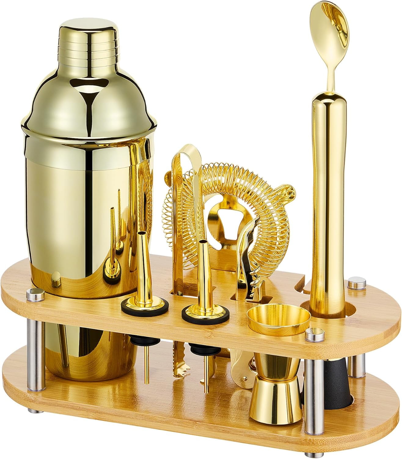 11-Piece Gold Bartender Kit with Bamboo Stand – Martini Shaker ...