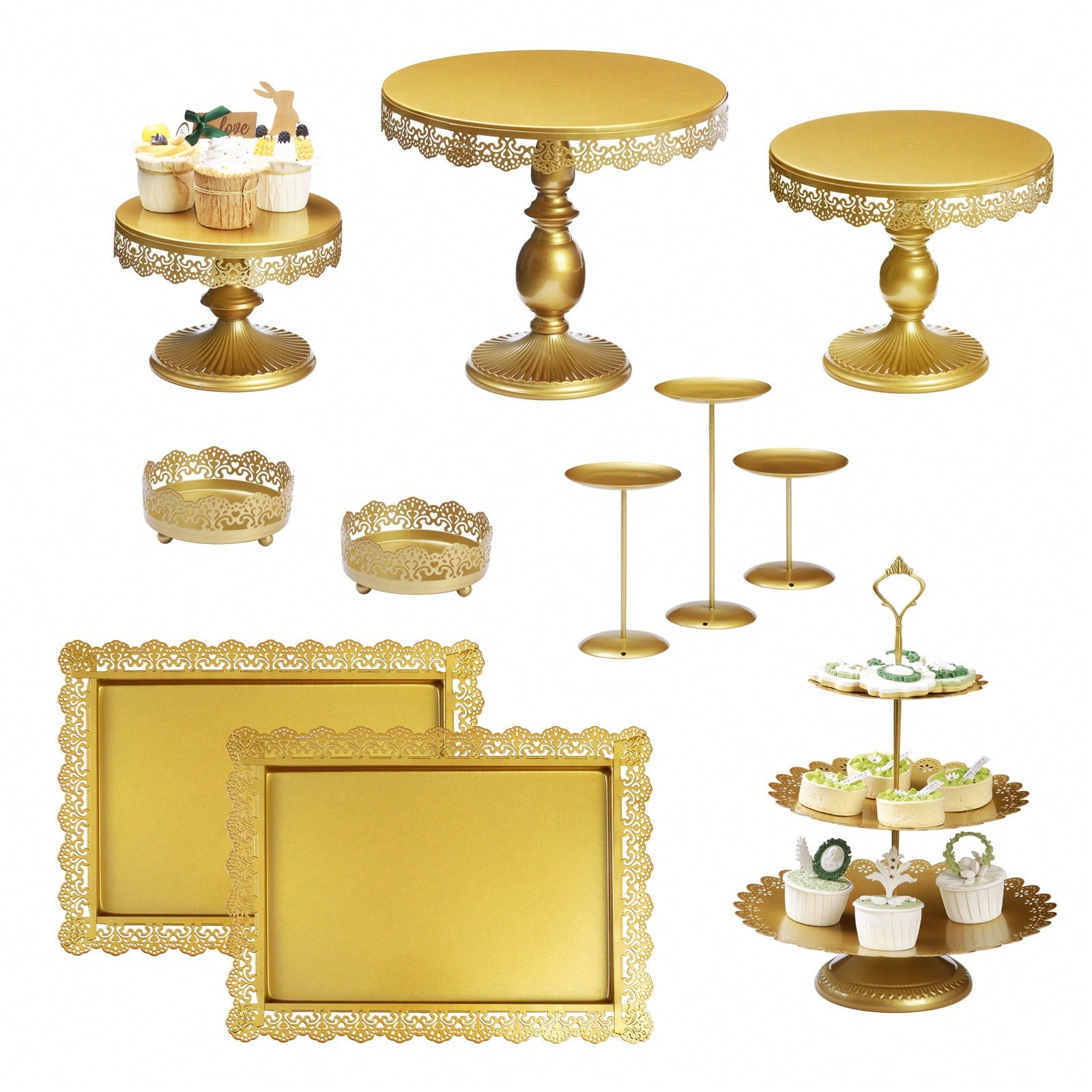 11-Piece Gold/Black Lace Cake Stand Set – Interchangeable Dessert ...