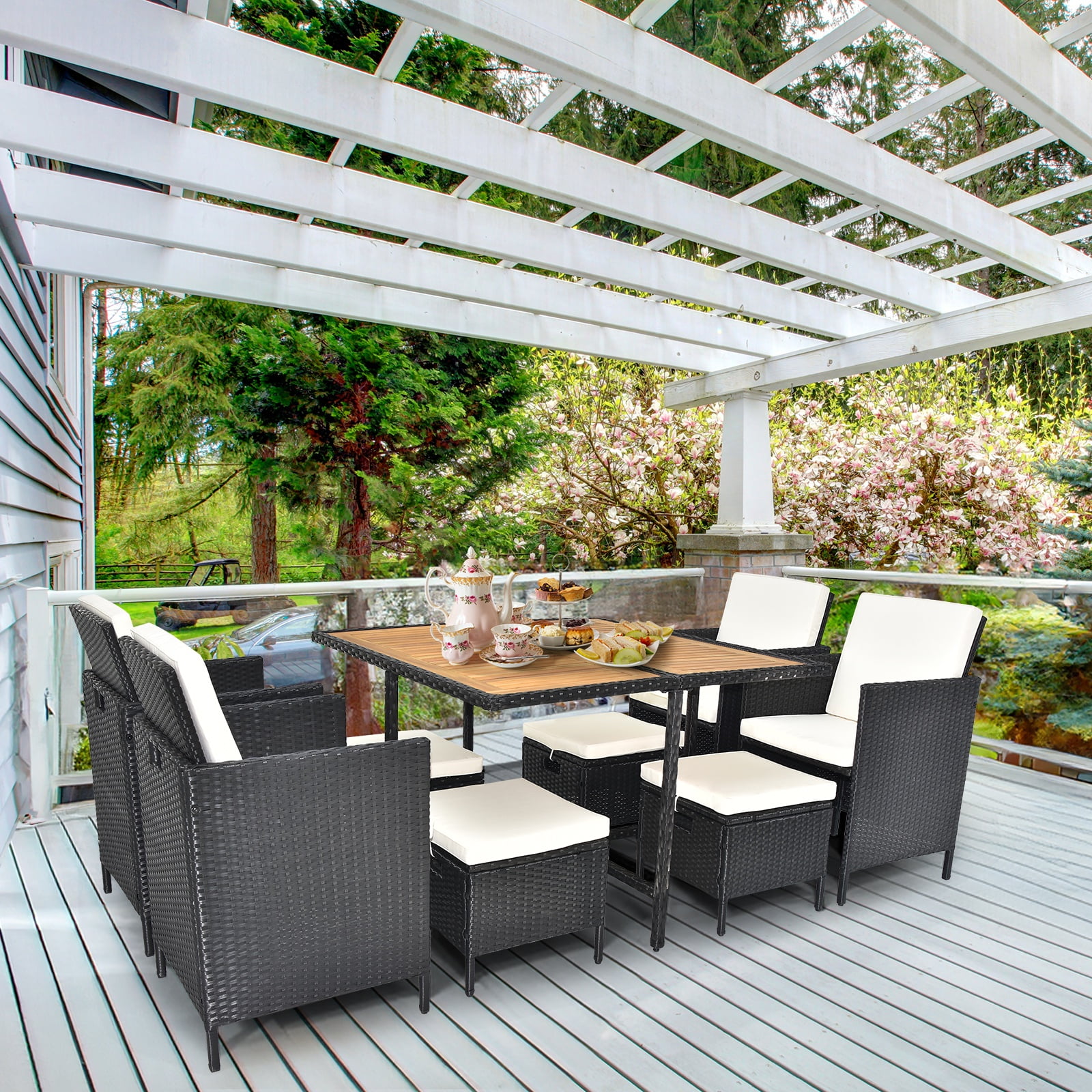 SEGAMRT 11-Piece Wicker Patio Dining Set, Indoor/Outdoor Rattan ...