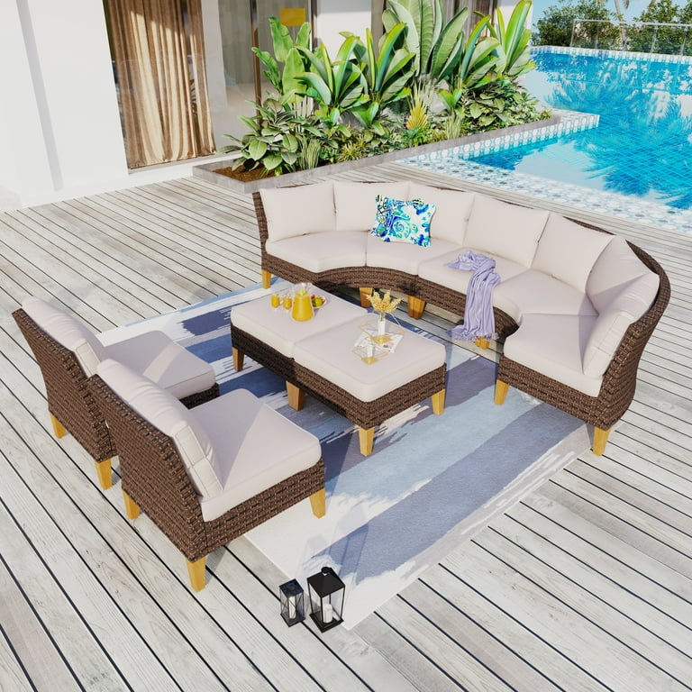 Bed Bath Beyond 11 PE Rattan All Weather Outdoor Conversation Sets with Sofas Brown Beige Size 9 Seat Type F