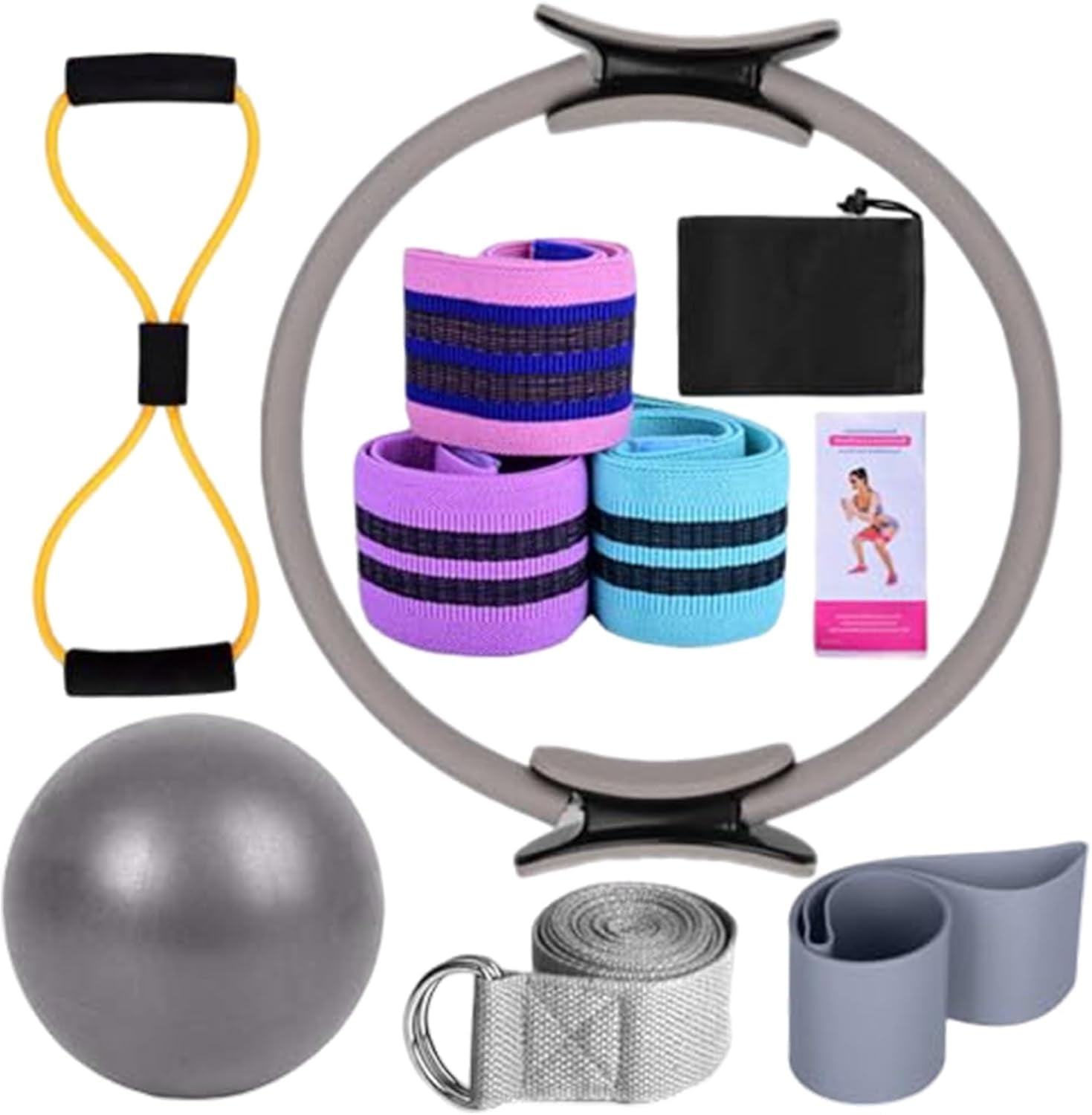 11-Piece Pilates Ring & Ball Set with Resistance Bands for Women ...
