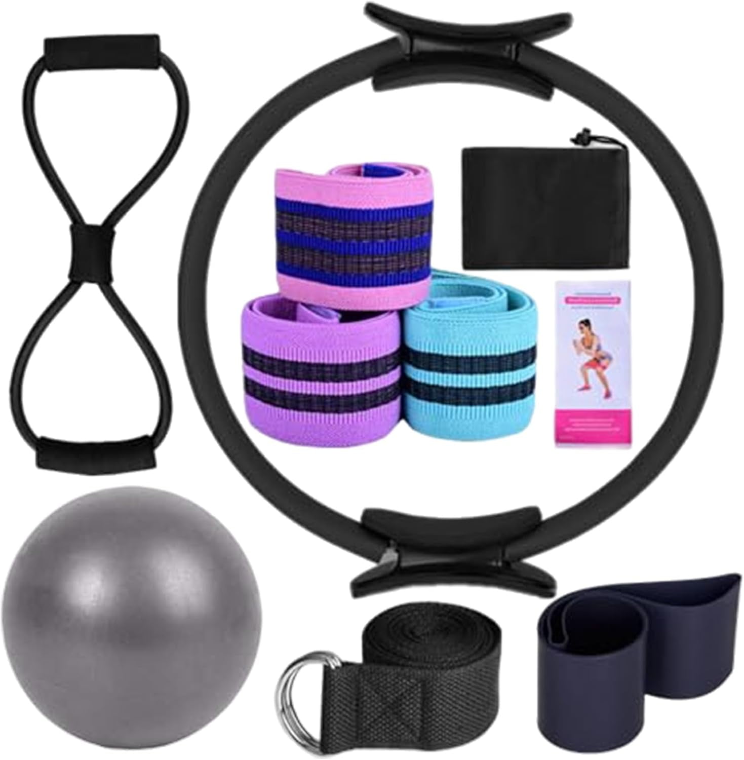 11-Piece Pilates Ring & Ball Set with Resistance Bands for Women ...