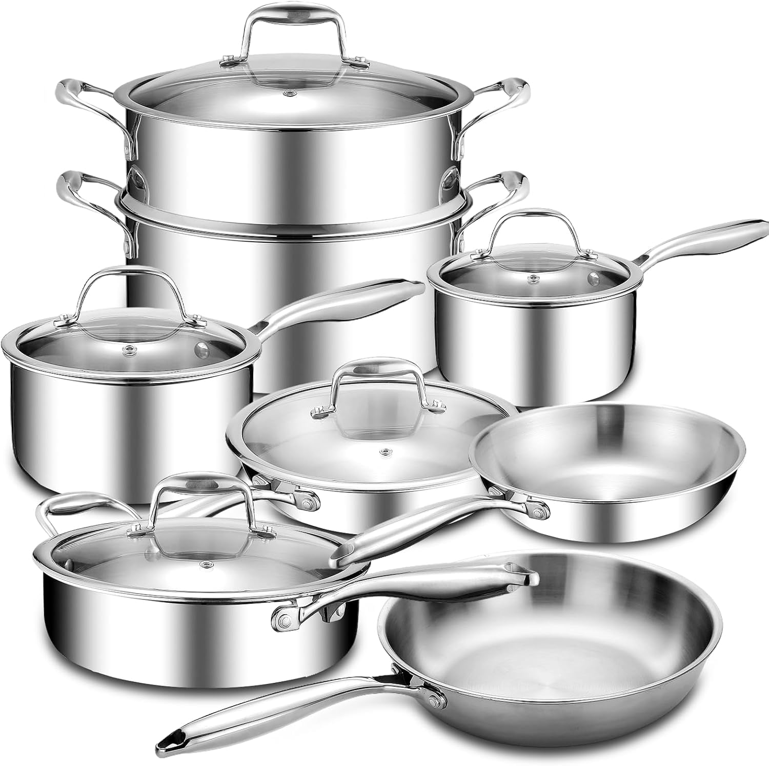 11-Piece Pots and Pans Set 18/10 Stainless Steel Cookware Set Induction ...